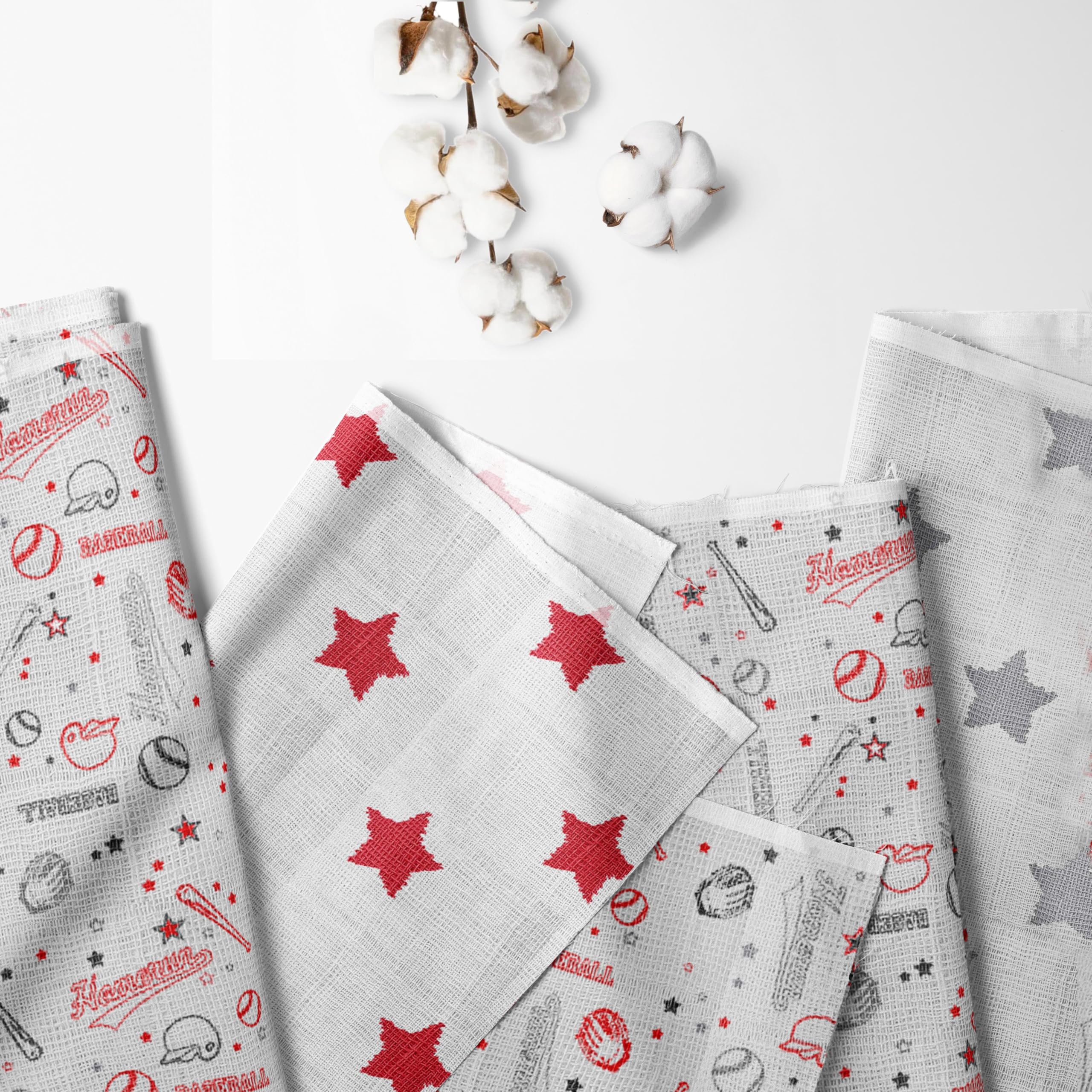 Bacati - Muslin Sports 4 Piece Boys Toddler Bedding Set 100 Percent Cotton Includes Reversible Comforter, Fitted Sheet, Top Sheet, and Pillow Case (4 pc Toddler Bedding Set, Baseball Red/Grey)