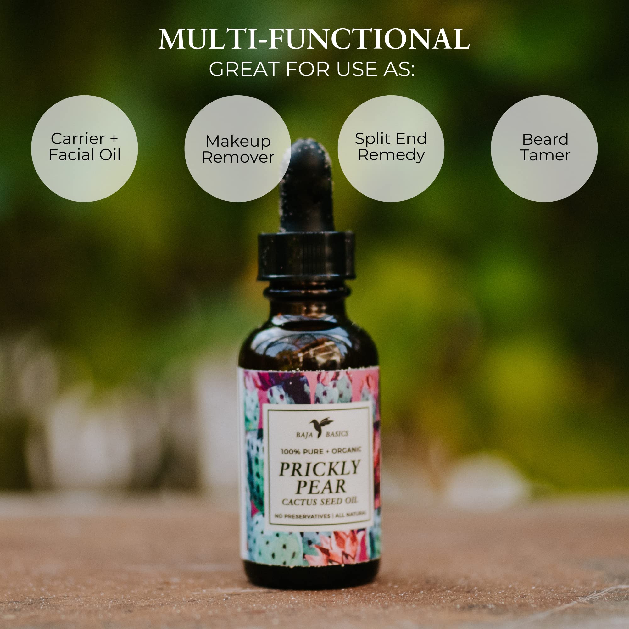 Baja Basics Prickly Pear Oil Cold Pressed, 100% Pure, Unrefined Moisturizer for Skin, Face, Body, Nails and Hair - Multi-Purpose Beauty Product For Men and Women - 1 oz Bottle