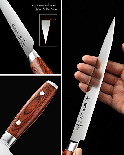 HEZHEN Stainless Steel Slicer Knife,German Steel Carving Knife, Pakka Wood Handle with Gift Box