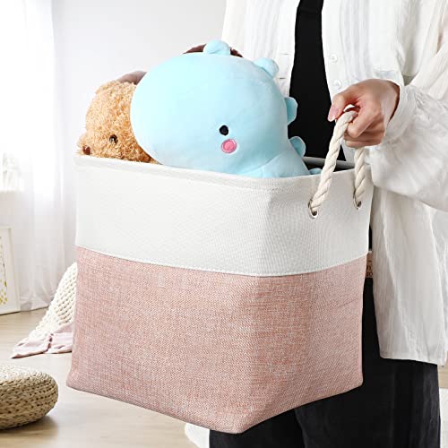 9 Pieces Cube Storage Bins 11 x 11 x 11 Inch Fabric Storage Cubes Basket Cube Storage Organizer Bins Baskets for Cube Storage Collapsible Storage Bins White and Pink for Closet Shelves, Clothes Toys