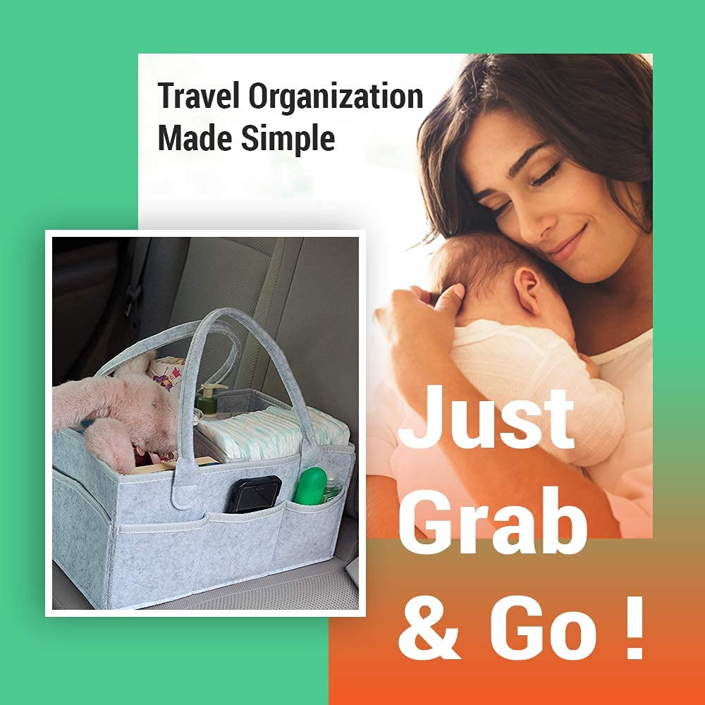 Kishey Baby Diaper Caddy Organizer Nursery Storage Bin - Portable Car Organizer for Baby Travel