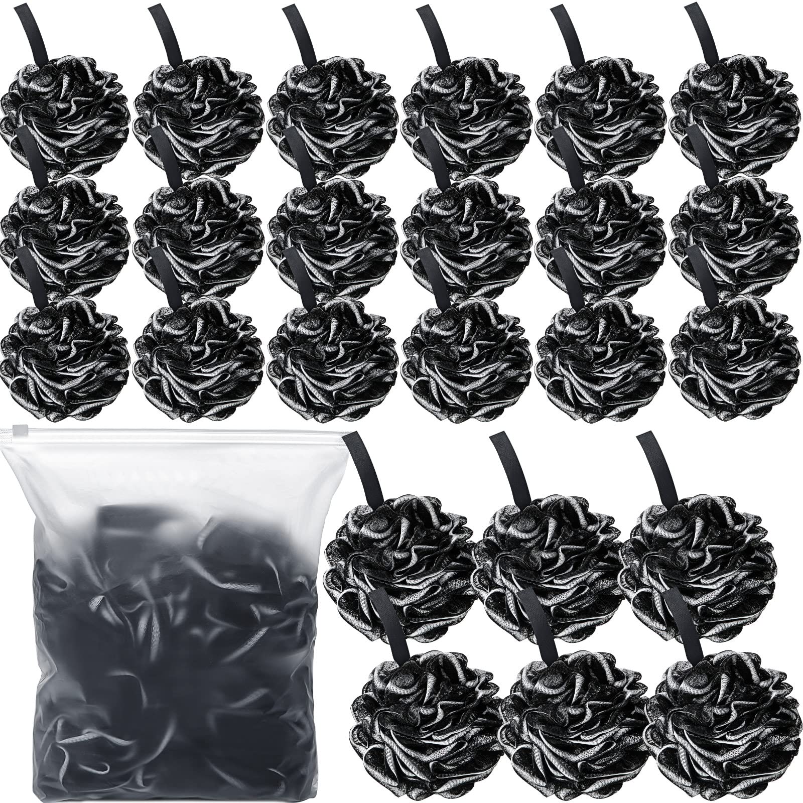 24 Pcs Loofahs Bulk Shower Bath Sponge 60 g Bamboo Charcoal Body Shower Loofah Shower Pouf Large Mesh Bath Puff for Men and Women Bathing Accessories