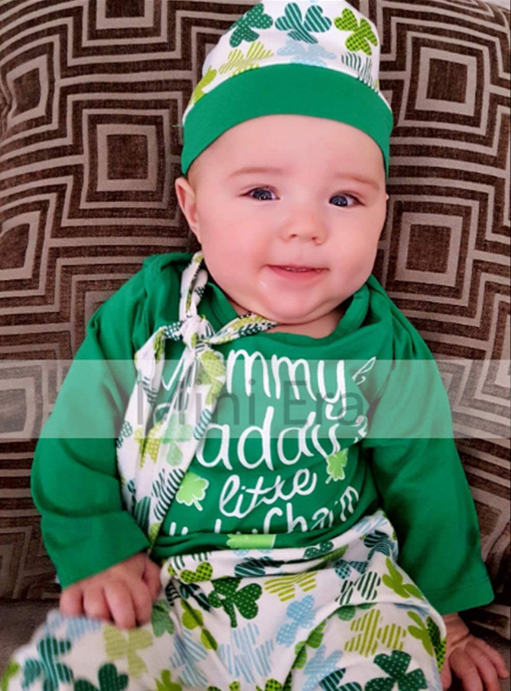 bakjuno Baby Boys Girls Cute ST Patrick's Day Outfit Clover Pants with Hat(0-3 Months) Green