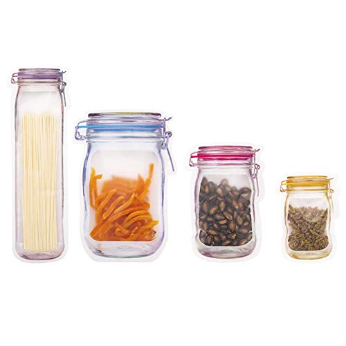 NATX 50Pcs Mason Jar Pattern Food Storage Bag Reusable Portable Stand Up Smell Proof Ziplock Bags Snack Saver Container Retail Package Bag Frosted Pouches Red 7.6×5.4in (19.5×13.7cm)
