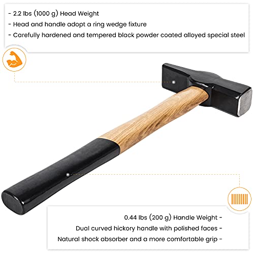 Blacksmith Tongs+Hammer Set Knife Making Tongs Wolf Jaw V-Bit Tongs Starter Beginner Bladesmith Metalworking Forge Anvil Vise Tool 0000811-1000 (3 PCS)