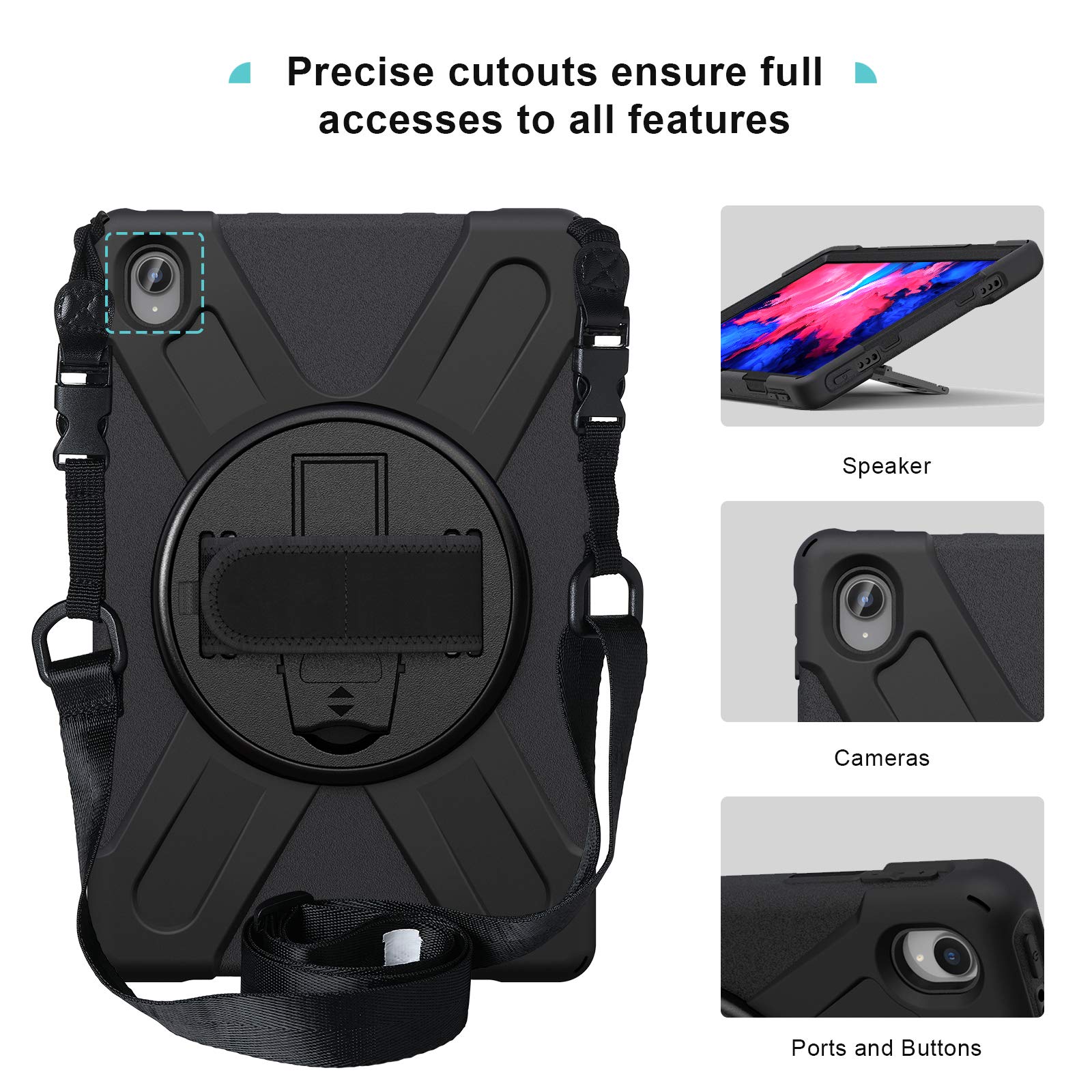 ProCase for Lenovo Tab P11 Plus 2021 / Tab P11 2020 11 inch Full HD Tablet, Heavy Duty Case with Hand Shoulder Strap, Shockproof Rugged Tough Case Protective Cover –Black