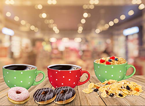 Bruntmor | Large Coffee Mug - 24 Oz Polka Dots Mug - Ceramic Soup Mug - Large Cereal Cups with Handles - Suitable As Tea, Cocoa & Coffee Mugs - Easy-to-clean - Comfortable Handle