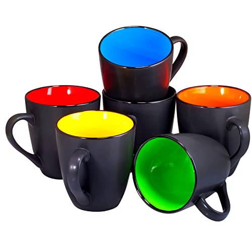 Bruntmor 16 Oz Black Coffee Mugs Set of 6, Large Size Ceramic espresso cups,Microwave safe Coffee Mugs For Your Christmas Gift, Black Coffee, Tea cups