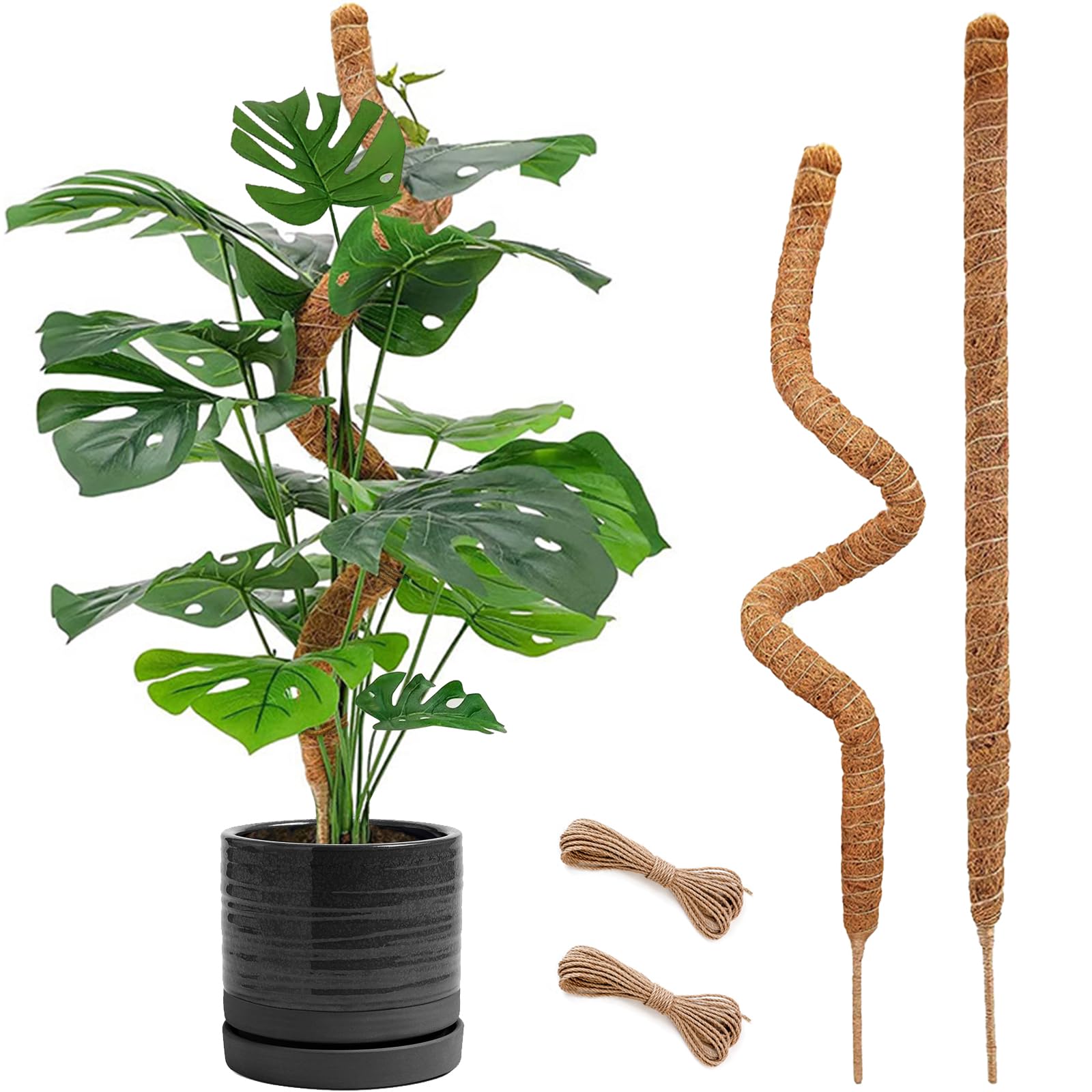 28 Inch Moss Pole, 2 Pack Bendable Moss Pole for Plants Monstera, Moss Poles for Climbing Plants Indoor, Handmade Coco Coir Plant Pole Sticks Support Stakes for Potted Plants