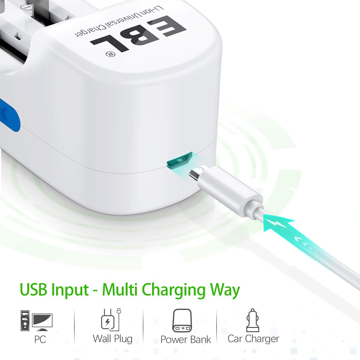 EBL Universal Battery Charger Speedy Smart Lithium Charger for 3.7V Rechargeable Batteries Li-ion IMR 10440 14500 16340 18650 RCR123A Batteries
