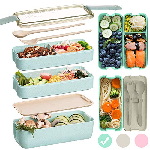 Edtsy Bento box for kids and adults with Dividers 1100 ml - Leakproof lunchbox with utensils - Lunch Solution Offers Durable, Leak-Proof, On-the-Go Meal and Snack Packing (Green)