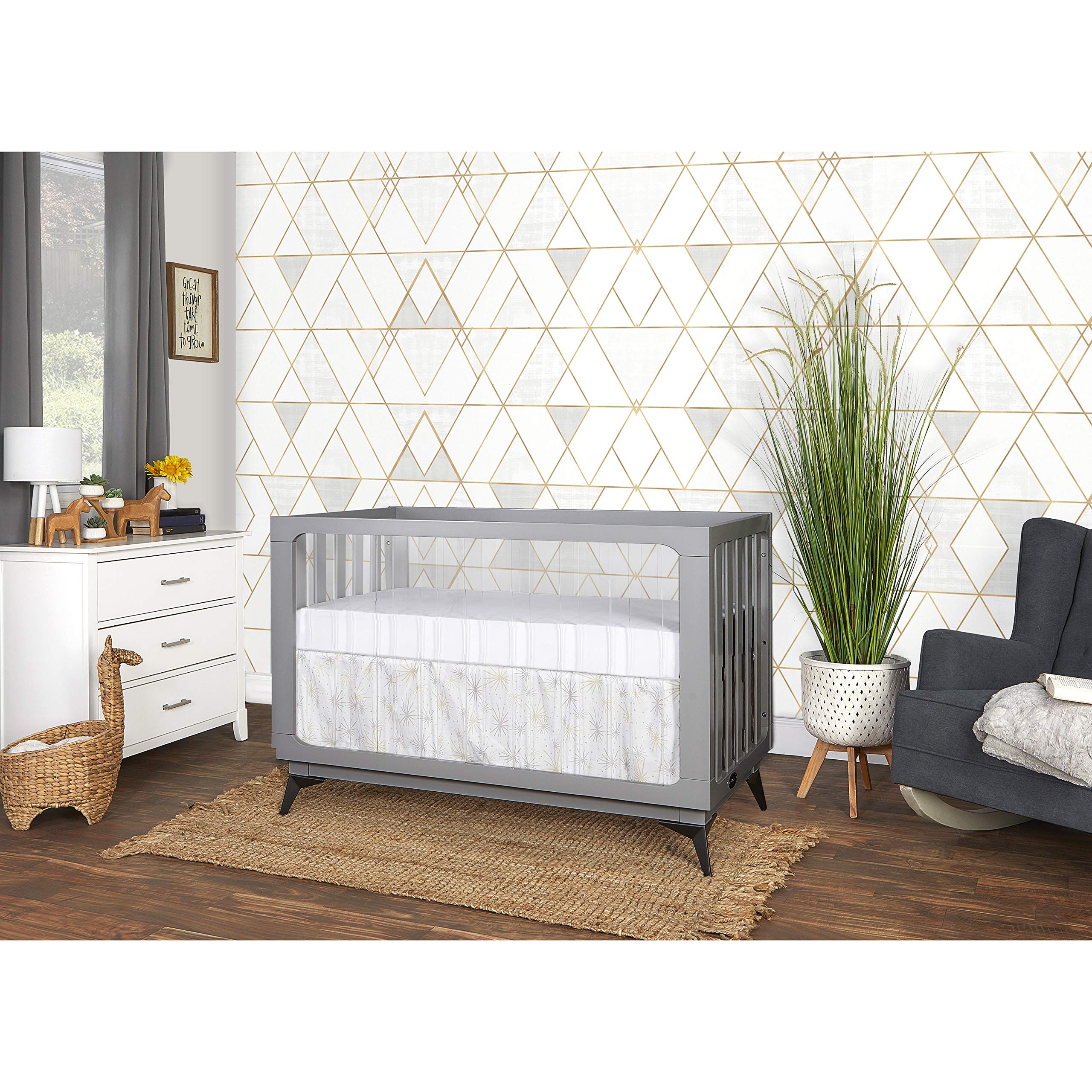 Evolur Acrylic Millennium 4 in 1 Convertible Crib Toddler Rail I Easily Coverts to Toddler Bed & I Acrylic Slats, Pebble Grey (702AC-PG)