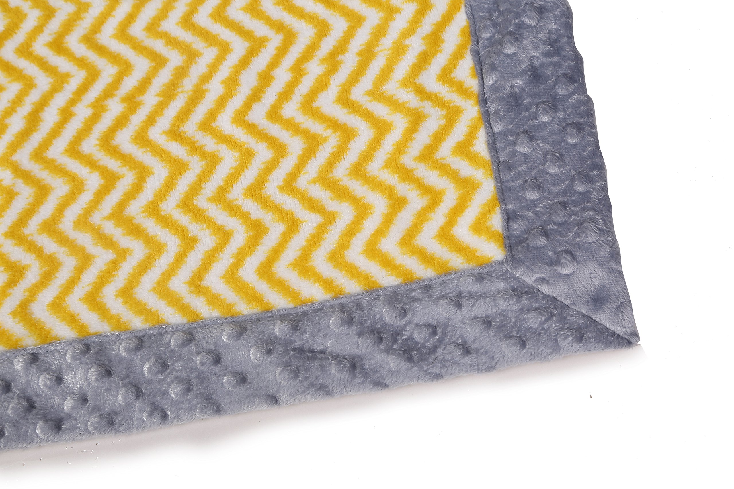 Bacati Ikat Zigzag Chevron with Border Plush Blanket, Yellow/Grey, 30" x 40"
