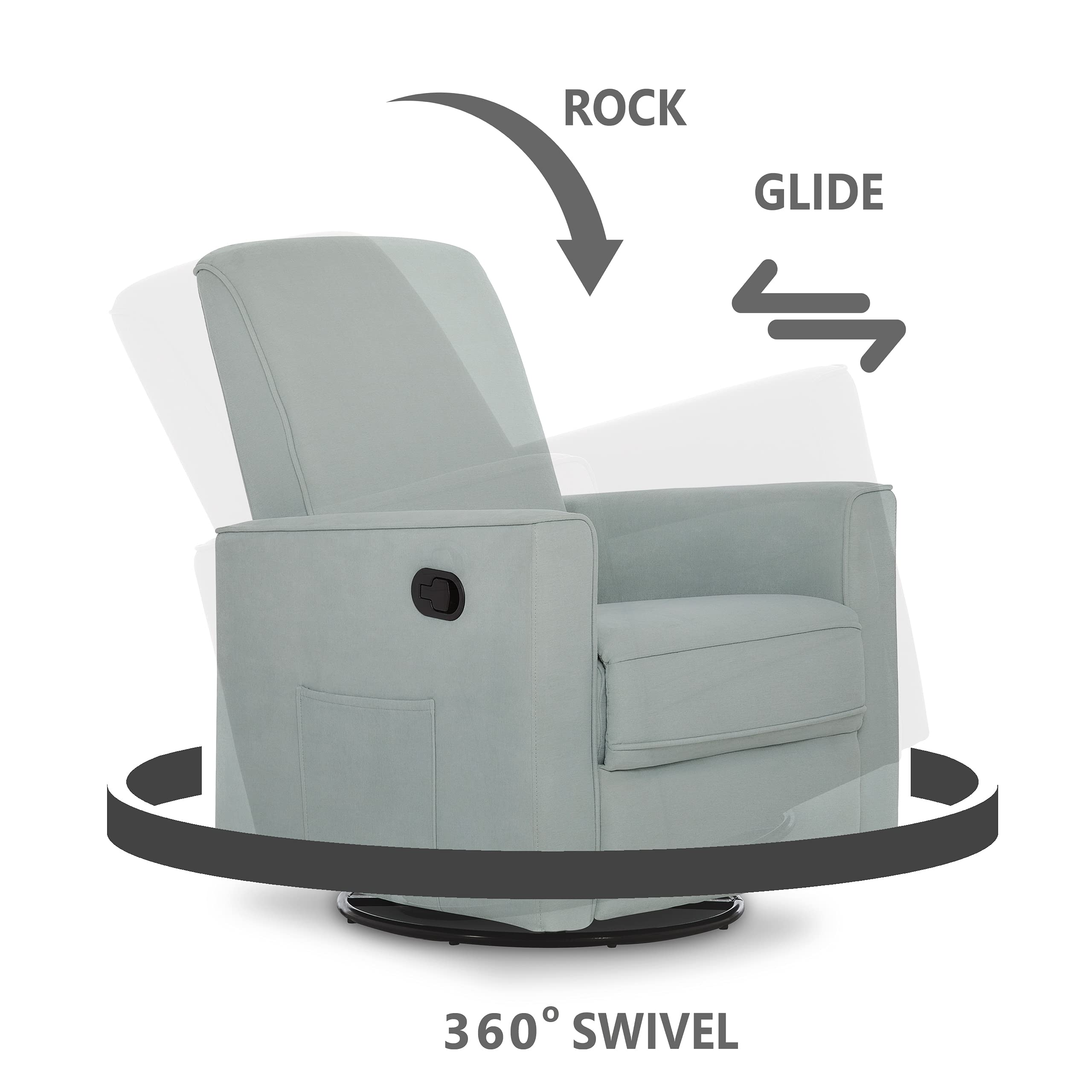 Evolur Raleigh Upholstered Plush Seating Glider Swivel, Rocker, Recliner, Glider for Nursery in Light Blue, Greenguard Gold Certified, Modern Nursery Recliner, Environmentally Conscious Glider