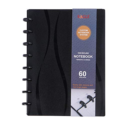 Eagle Discbound Notebook, Customizable Notebook, Junior Size, Poly Cover, 60 Sheets Ruled/Lined Pages (Black)