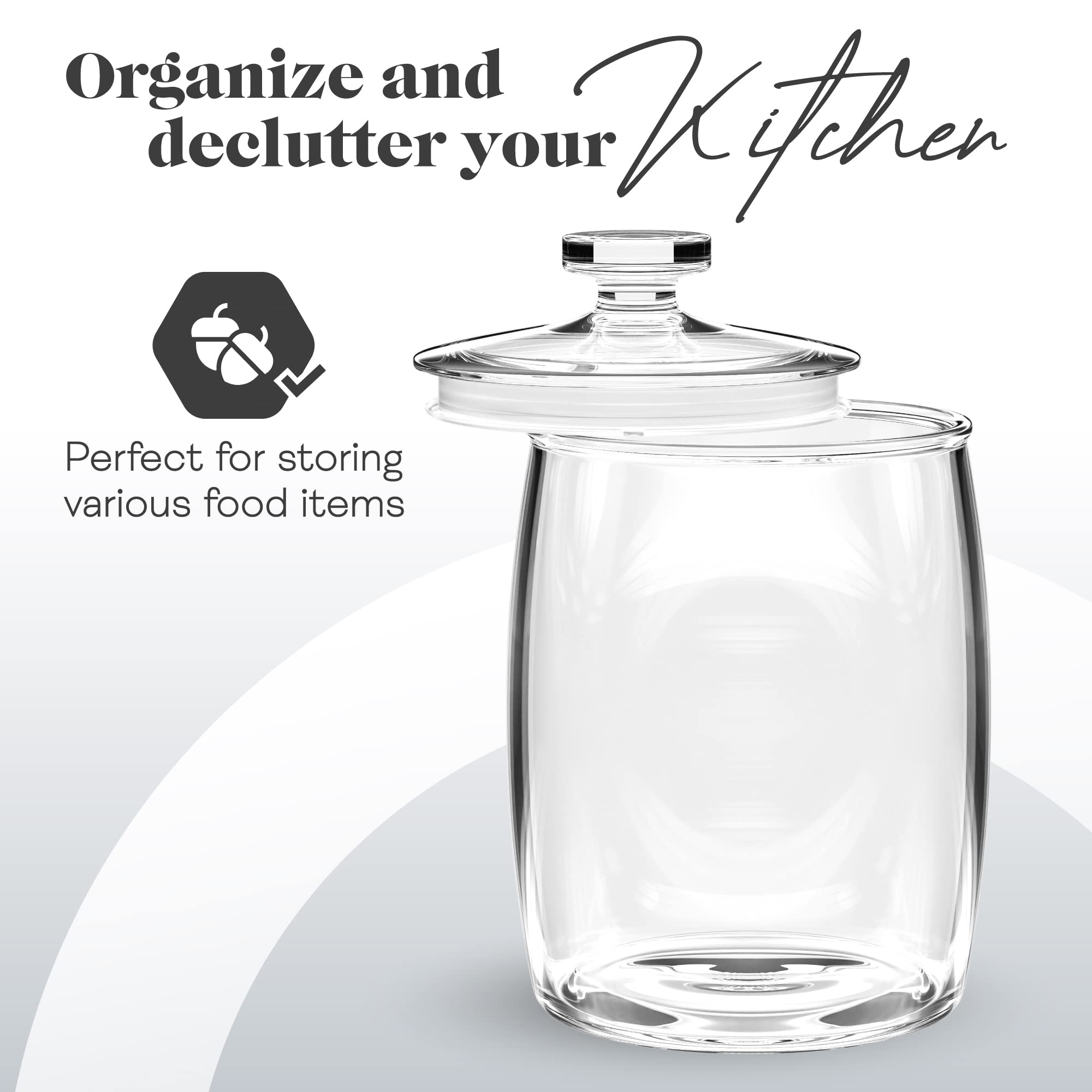 Amici Home Arlo Glass Canister | Food Storage Container with Airtight Lid | Glass Cookie Jar with Lid for Kitchen Countertop, Pantry | Clear Glass Jar, Medium, 142 Oz