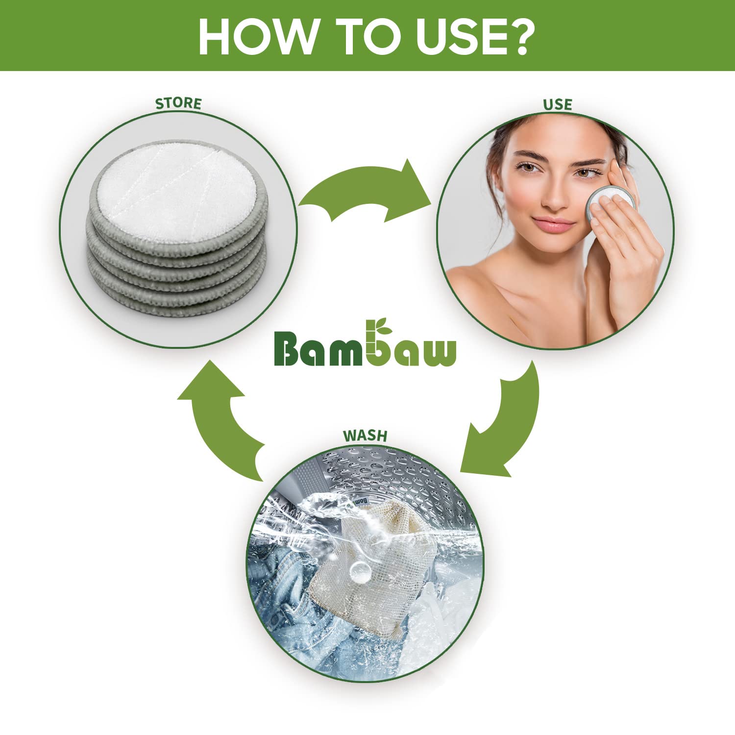 Bambaw Reusable Makeup Remover Pads | 16 Cotton Rounds with Laundry Bag | Reusable Cotton Pads for Face | Eye Makeup Remover Pads | Cotton Rounds for Face | Reusable Cotton Rounds | Cotton Pads