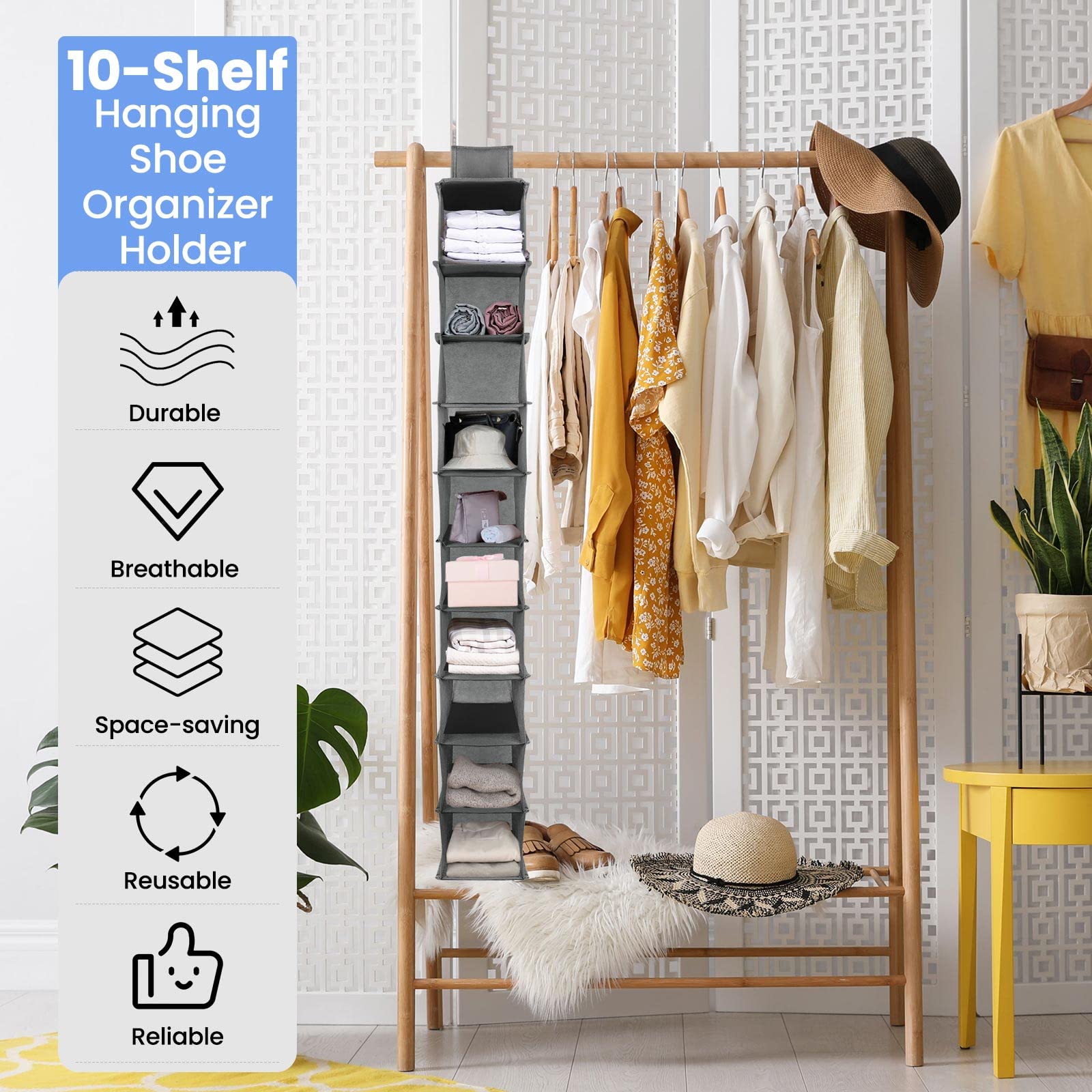 4 Pack Hanging Shoe Shelves 10 Shelf Hanging Shoe Organizer Holder for Closet Space Saving Hanging Shoe Rack Shoe Hanger Hanging Storage Organizer for Shoes, Hats, Purses, Handbags