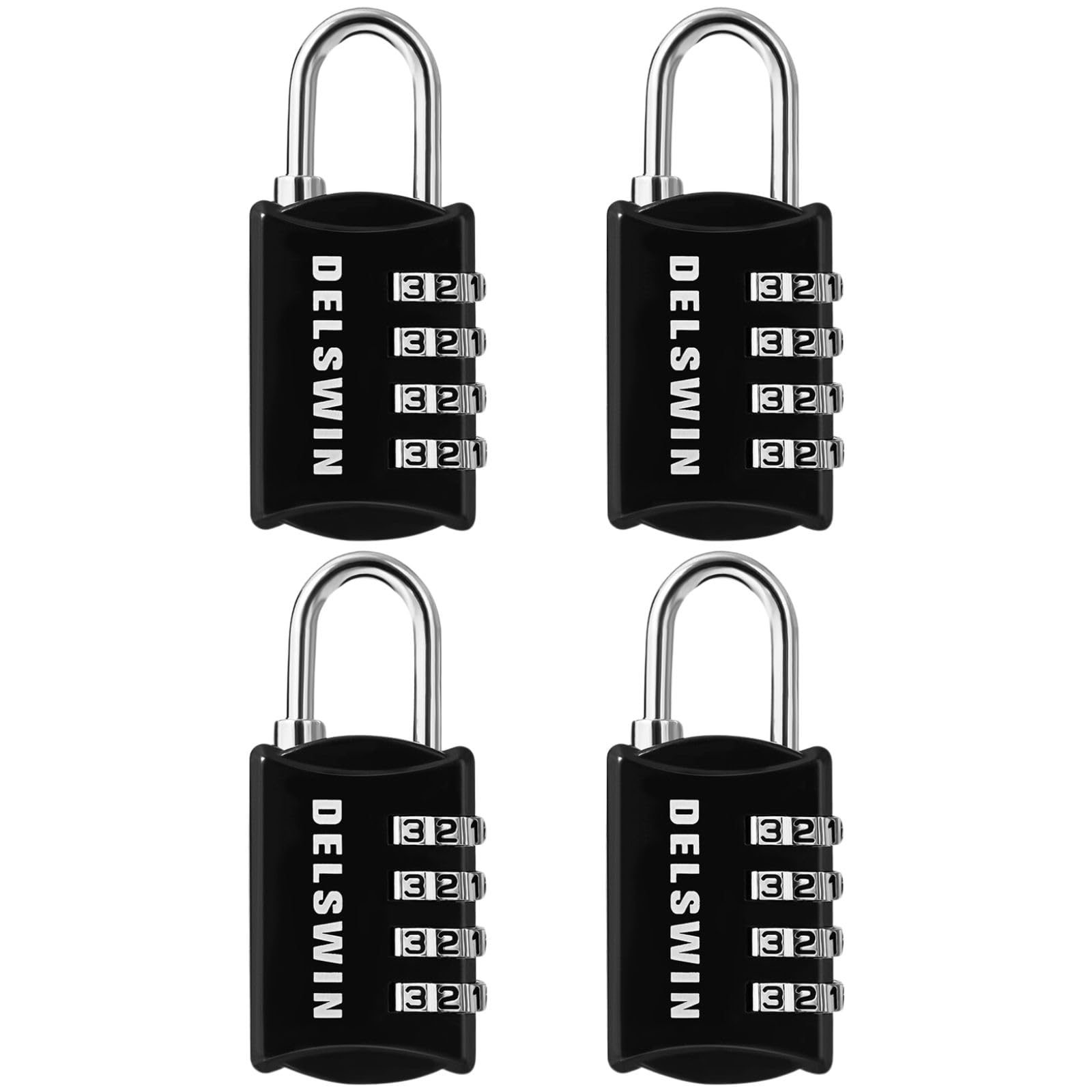 DELSWIN Small Combination Lock for Locker, 4-Digit Mini Combo Lock for Backpack and Luggage, Combination Padlock for School Gym Locker (Pack of 4)