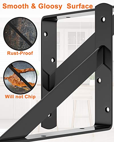 LuckIn 8-Pack Heavy Duty Shelf Bracket, 18 Inch Wall Shelf Brackets with 90 Degree Triangle, 250 LBS Max Load, Mounting Hardware Included, Black