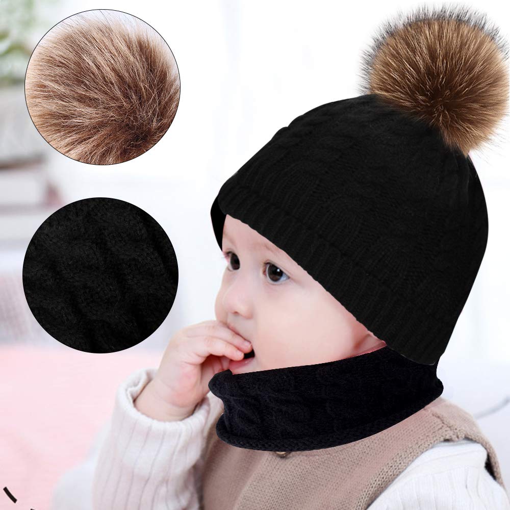 Hicdaw 6PCS Toddler Baby Winter Hat Scarf Kids Warm Knitted Hat for Beanie Scarf Gloves Set Gift for Kid Black