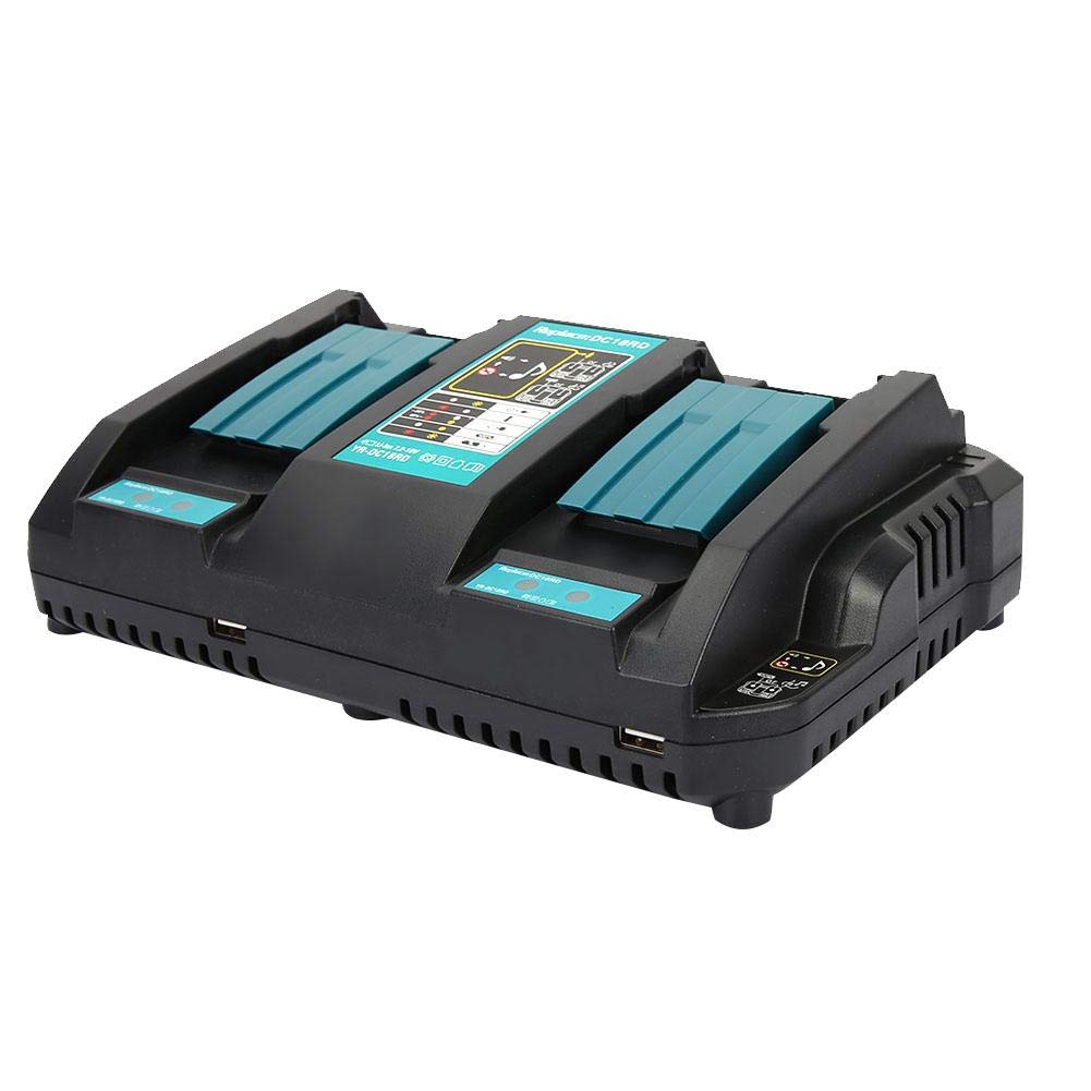 14.4-18V Lithium Battery Charger, Dual Port DC18RD Replacement for MAKITA Li-ion Battery Double Port US Plug 110V