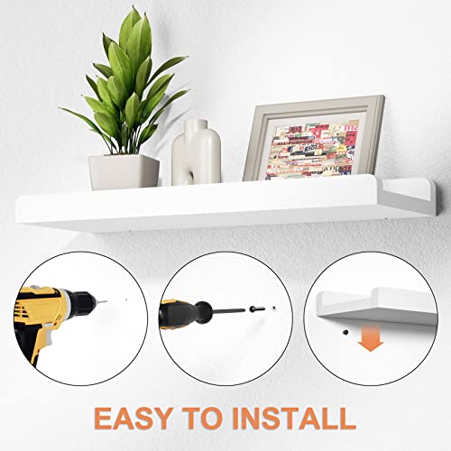 Alsonerbay White Floating Shelves, Floating Shelves Wood for Wall Storage, Wall Shelf for Bedroom, Living Room, Bathroom, Kitchen, Office and More, Set of 3