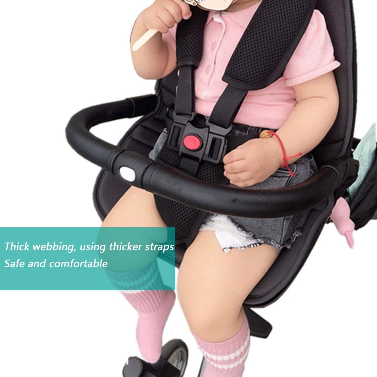 Kissral Universal 5 Point Harness Straps, Adjustable Baby Safety Strap Belt with Shoulder Pads and Guarding Pad, Harness Straps for High Chair/Pushchair/Stroller/Pram/Buggy (Black)