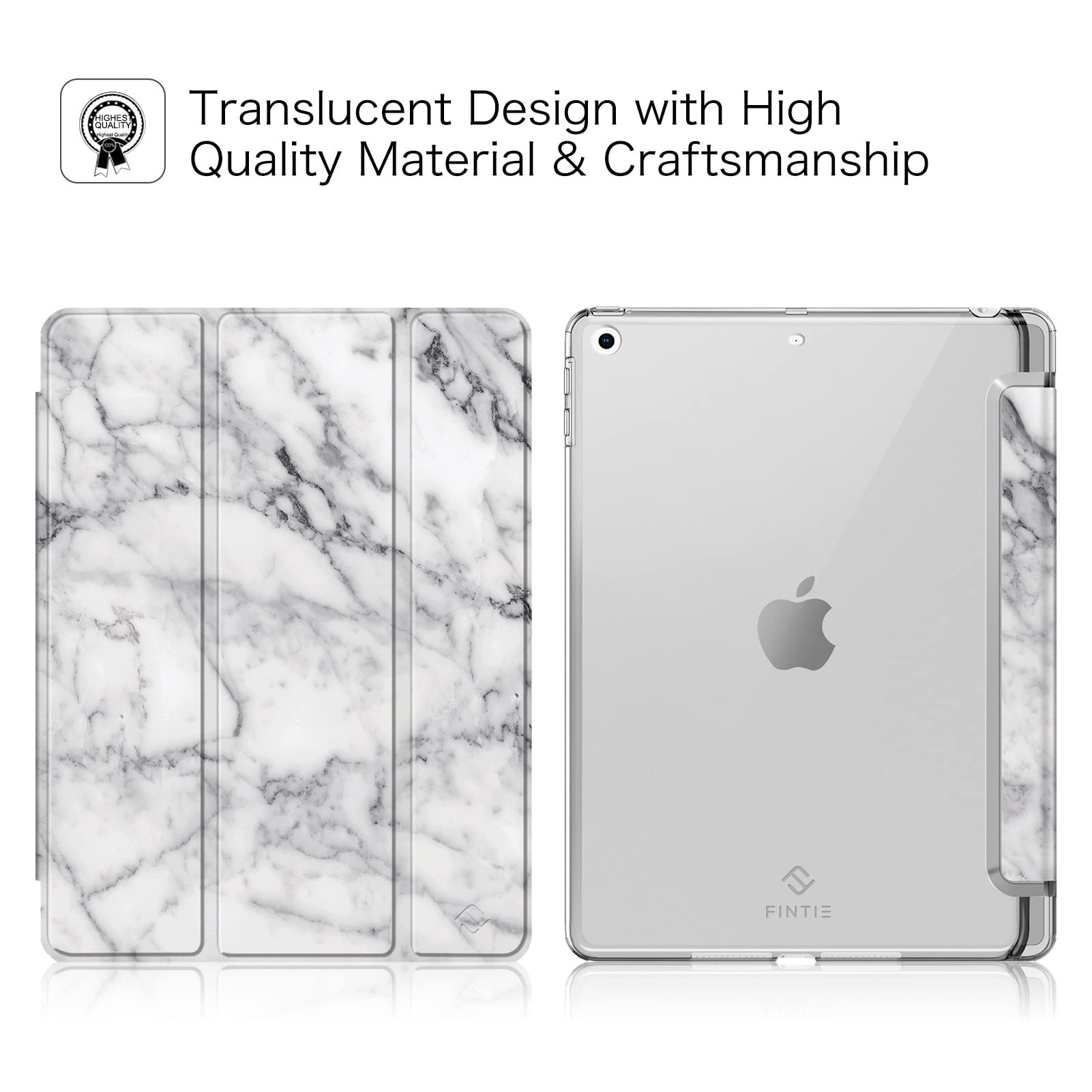 Fintie Case with Built-in Pencil Holder for iPad 6th / 5th Generation - Lightweight SlimShell Cover with Translucent Frosted Back, Supports Auto Wake/Sleep for iPad 9.7 Inch 2018/2017, Marble White