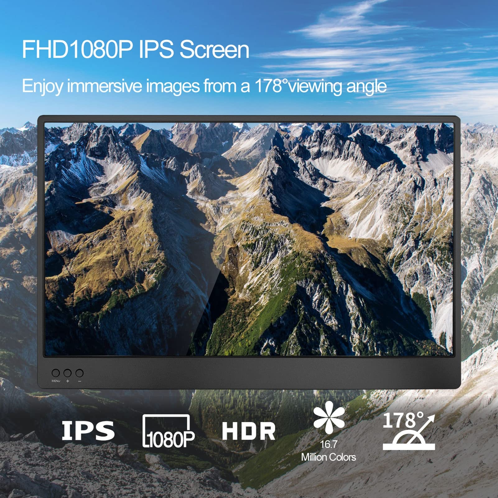 14''Portable Monitor Universal IPS Panel 1080P High-Clarity Narrow Side Wide Angle Screen Extension Built-in Dual Speakers Notebook Computer Phone Gaming Display Game Accessories Black