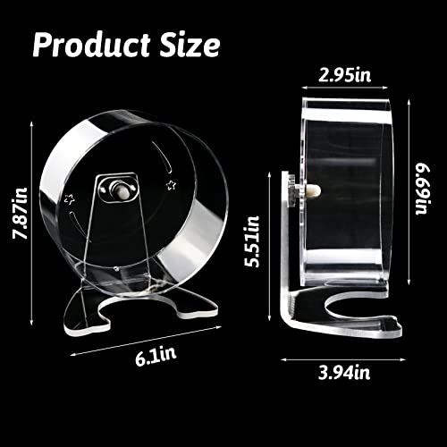 BNOSDM Hamster Wheel Silent Gerbil Exercise Wheel with Stand Quiet Small Animals Spinner Acrylic Transparent Dwarf Hamster Running Toys for Chipmunk Mouse (6.7")