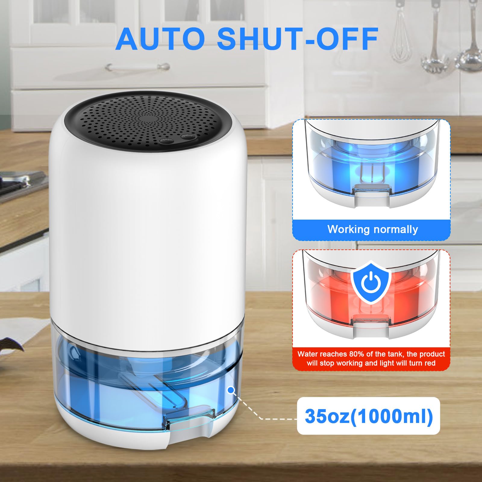 35 OZ Dehumidifiers for Home, Quiet Dehumidifier with Auto Shut Off, 7 Colors Light, Portable Small Dehumidifiers for Bathroom, RV