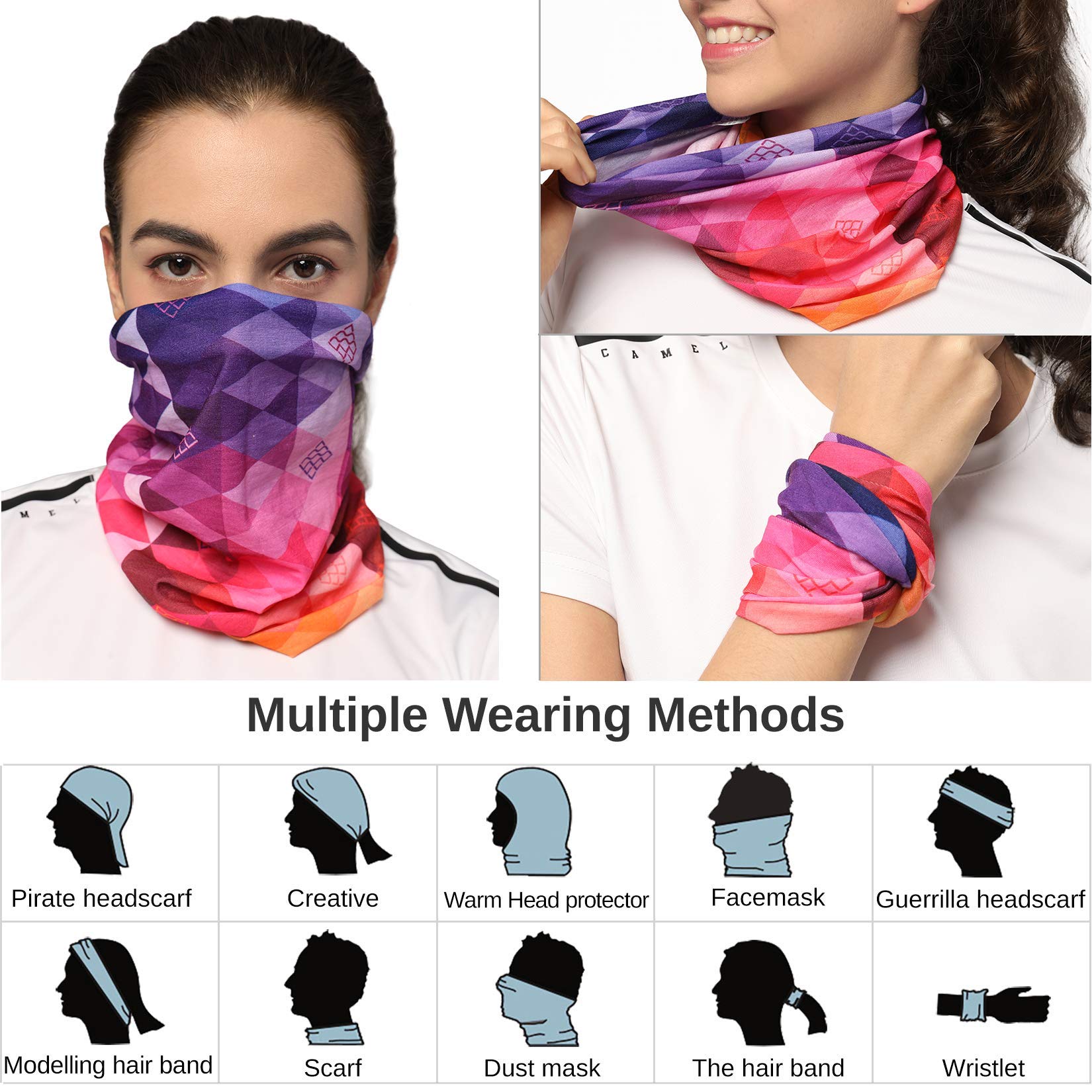 2 Pack Face Mask Reusable Cloth Washable Bandana Dust Mask Neck Gaiter Fabric Fishing Mask Face Cover Scarf Balaclava
