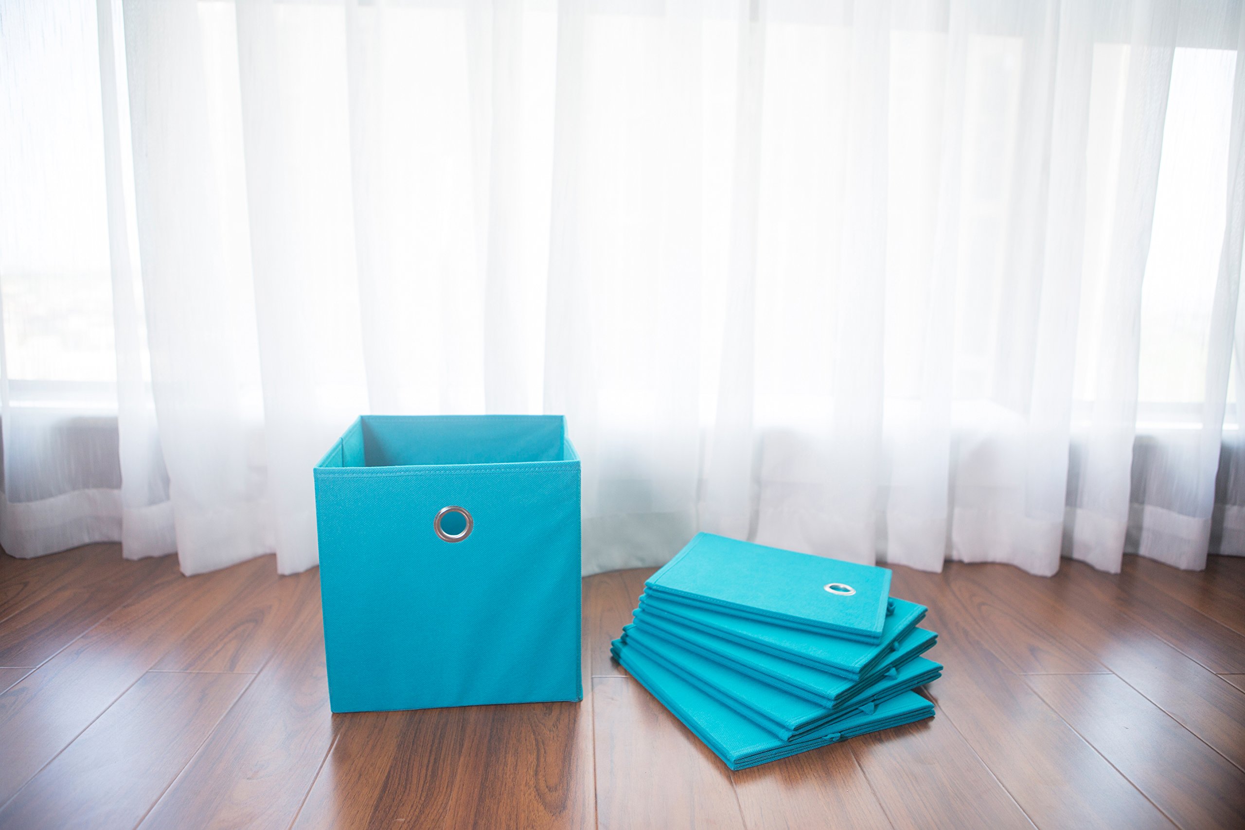 Amelitory Storage Bins Foldable Cube Organizer Fabric Drawer Set of 6 Lake Blue