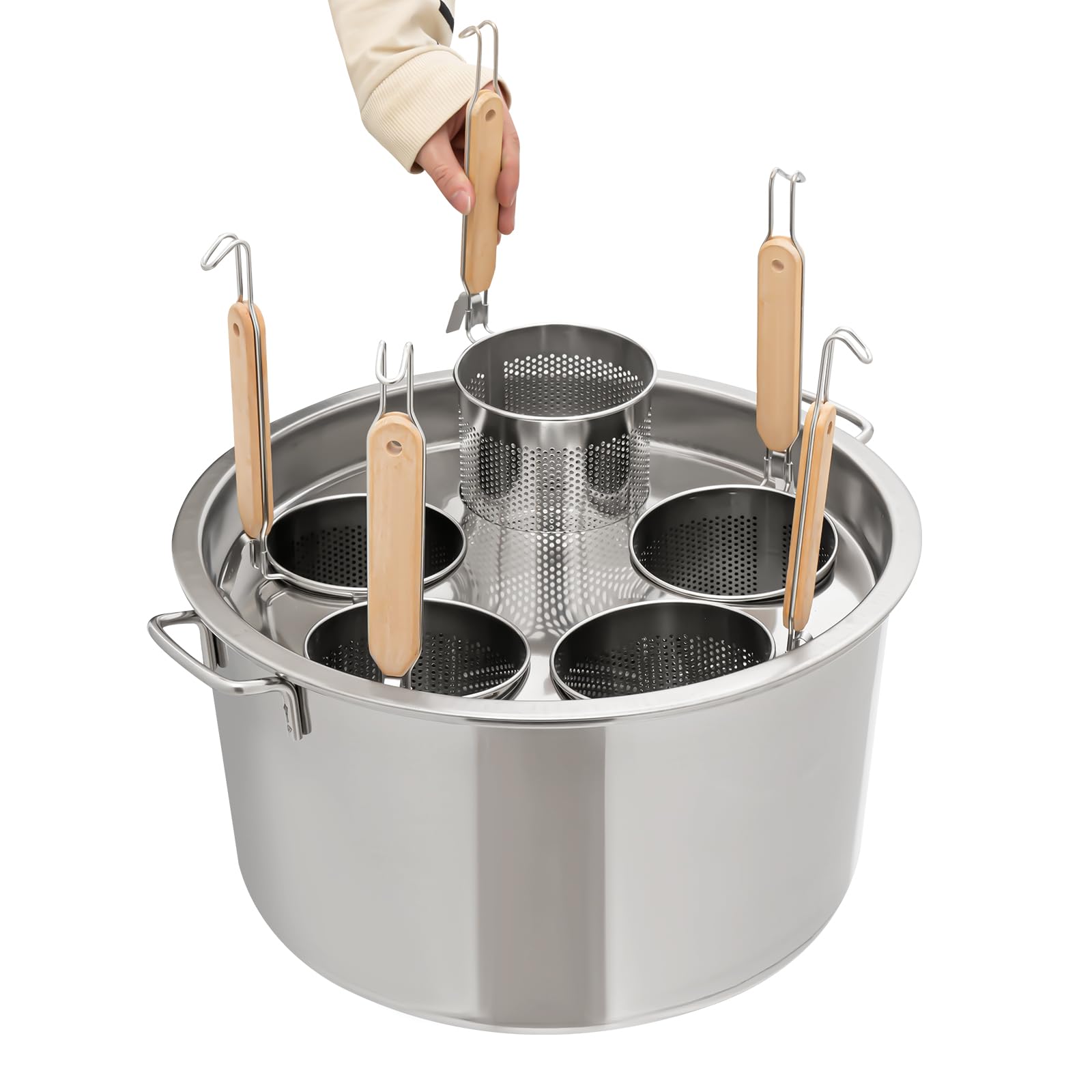 5 Holes Pasta Cooker,Insert Set Stainless Steel Pasta Pot,Lightweight Pasta Cooking Tool With Strainer Basket for Home Kitchen Restaurant 37L/39qt