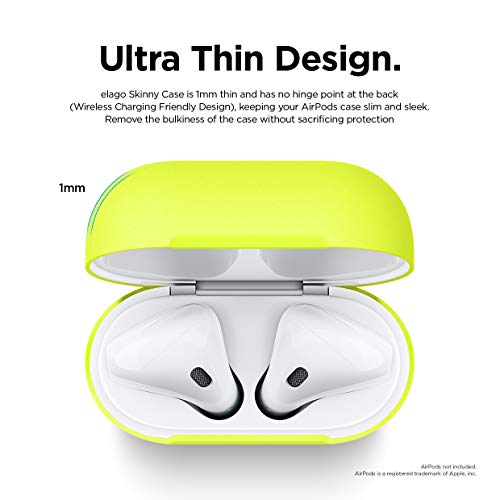 elago Skinny Case Compatible with AirPods 1 and Compatible with AirPods 2, Front LED Visible, Supports Wireless Charging, Anti-Slip Coating Inside [Neon Yellow]