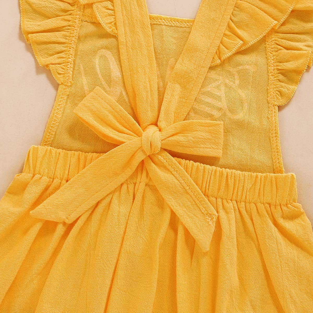 GRNSHTS Baby Girls First Birthday Outfits Ruffle Honey Bee Romper Backless Bodysuit Cake Smash Outfits (Yellow, 12-18 Months)