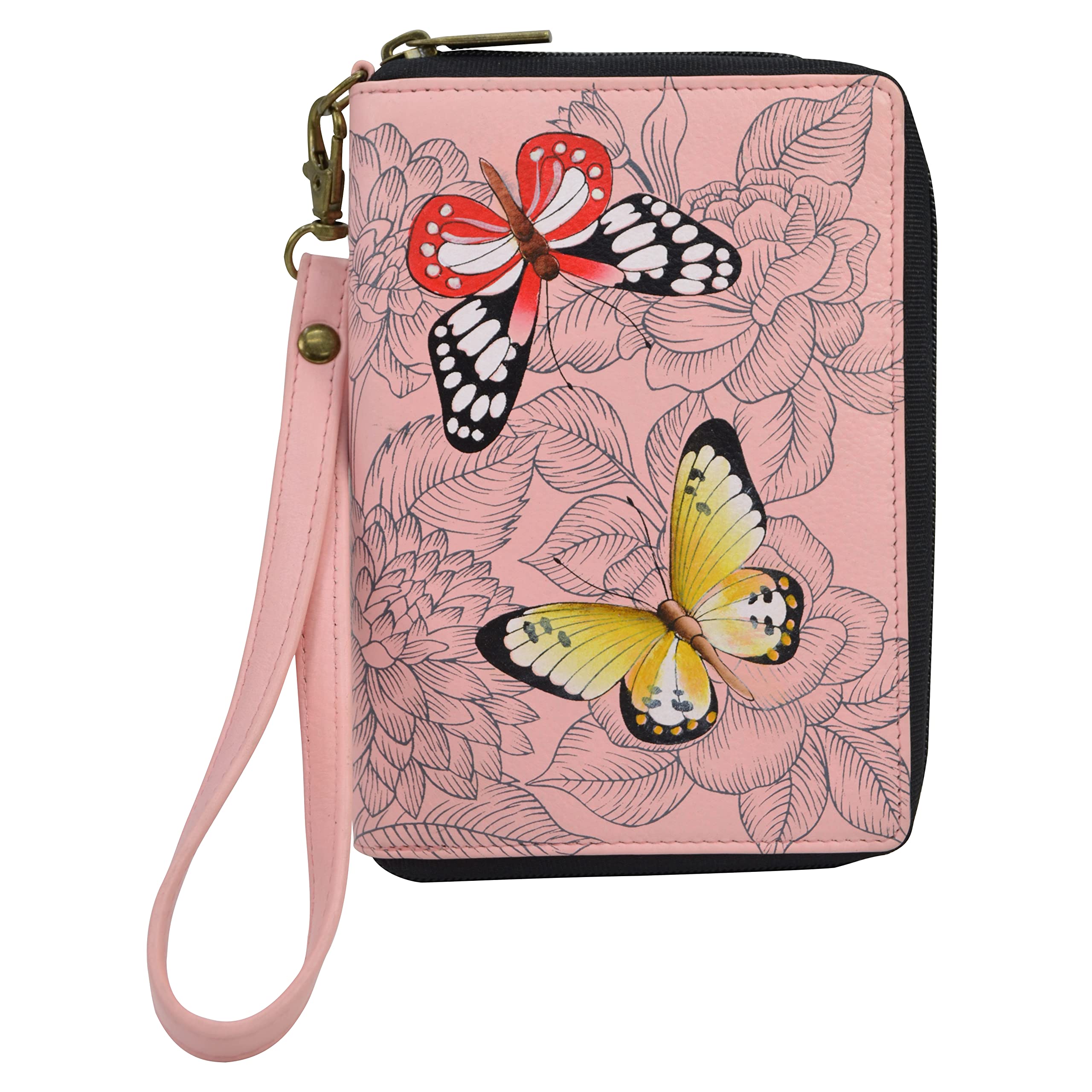 Anna by Anuschka Women's Hand-Painted Genuine Leather Passport Organizer Writslet - Butterfly Garden