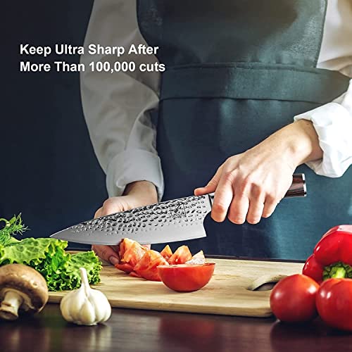 imarku Damascus Chef Knife, 8 inch Kitchen Knife Premium Sharp Cooking Knife HC German Stainless Steel Japanese Knife for Home Kitchen and Restaurant, Hand-Hammered, Ergonomic Handle, Gift Box