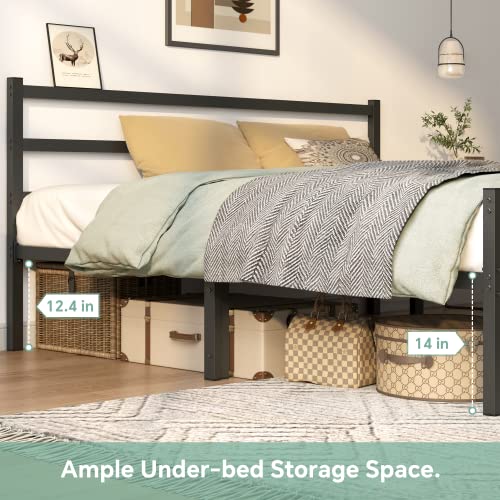 FEMOND Twin Bed Frame with Headboard and Footboard, 14 Inch Metal Bed Frame Platform with Storage, Noise Free, Heavy Duty Steel, No Box Spring Needed, Anti-Slip, Easy Assembly (Max Load: 1000lb)