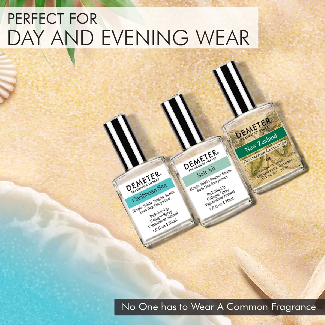 DEMETER Water Foolproof Blending Set of 3 Perfumes - Caribbean Sea, Salt Air, New Zealand - 3 Unique 1 Oz Cologne Sprays