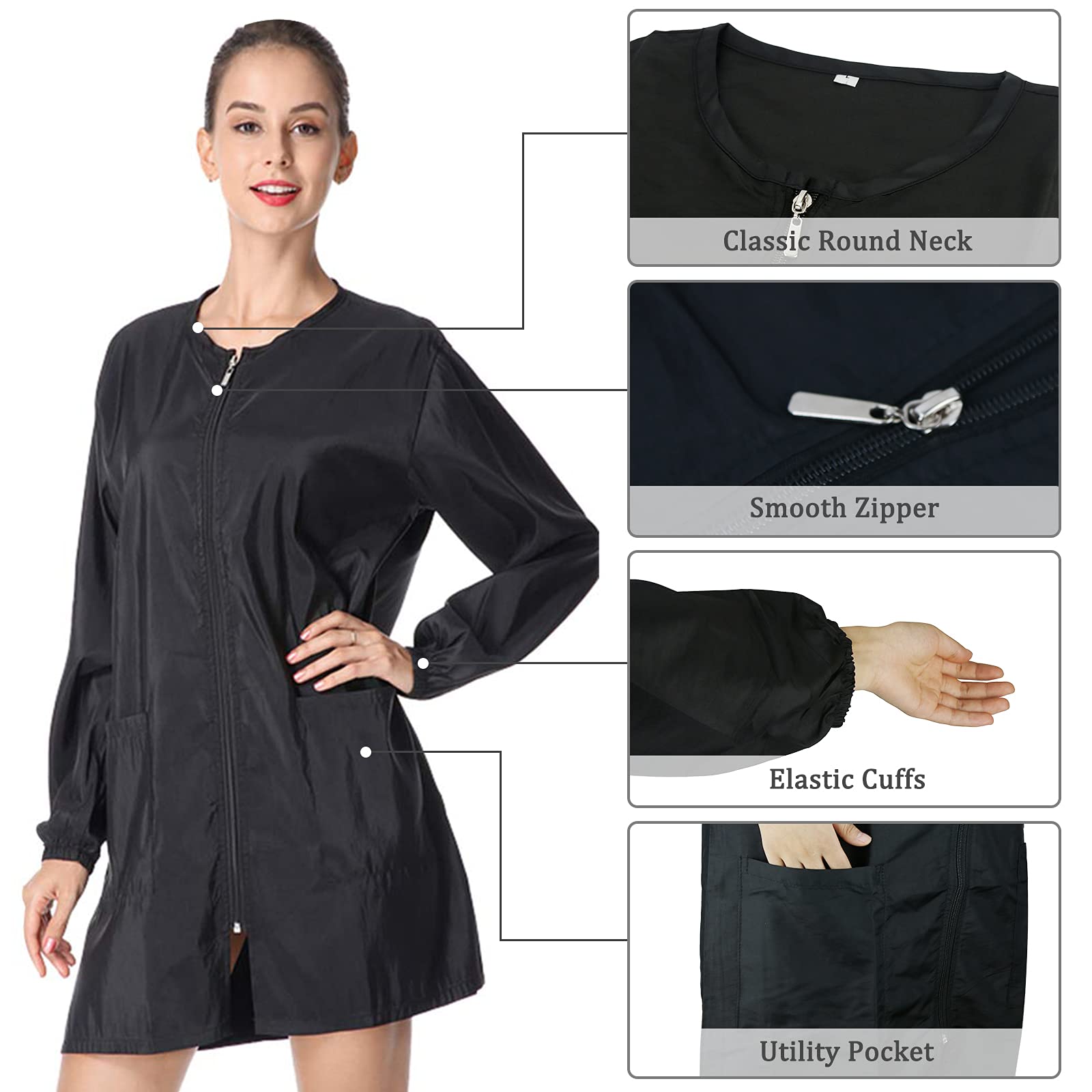 Exttlliy Chameleon Fabric Salon Smock Professional Stylist Jacket Waterproof Haircut Cape Barber Apron (Black, L)
