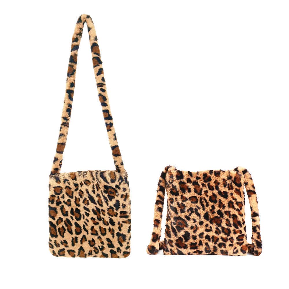 BABABA Plush bag women's bag new leopard single shoulder bag leisure large capacity wool straddle bag