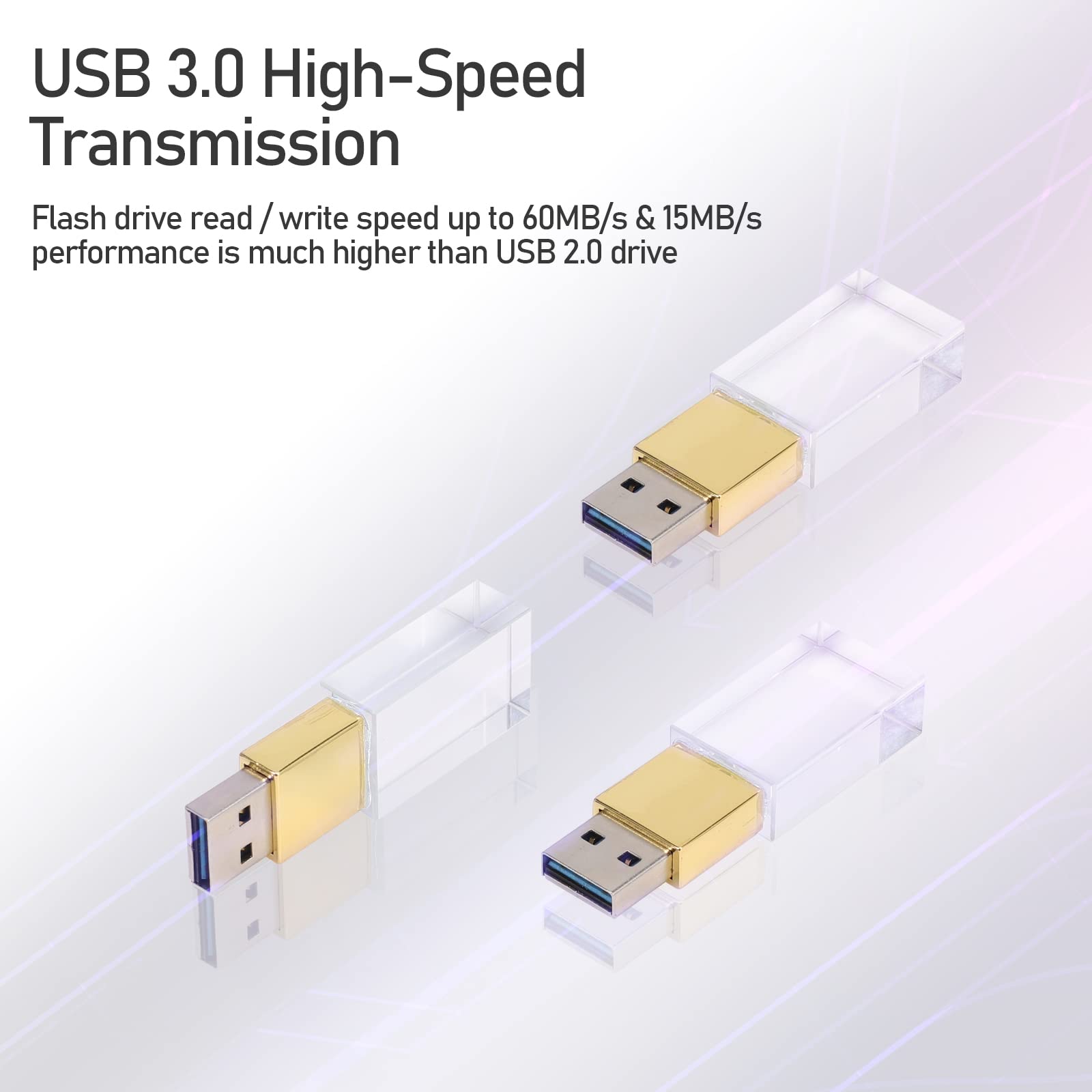 Laak 32GB New Crystal Transparent Rectangle Genuine USB Flash Drive 3.0 Wedding Gift Pendrive (Gold)