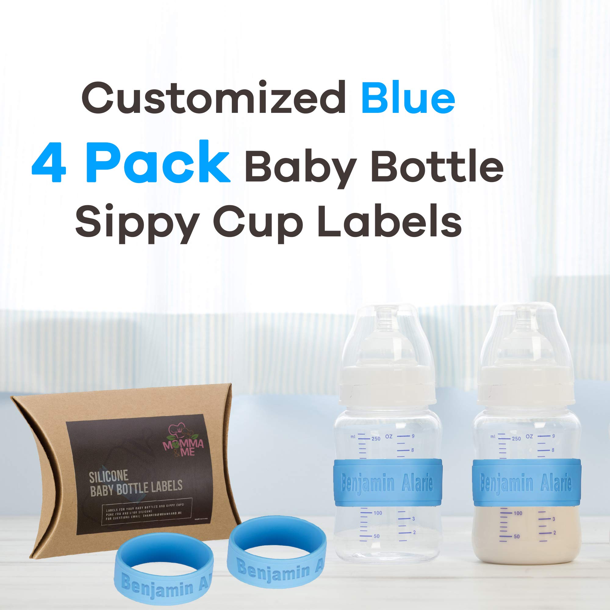Custom Baby Bottle Labels for Daycare Blue Pink or Orange 4 Pack Sippy Cup Labels Personalized Bands