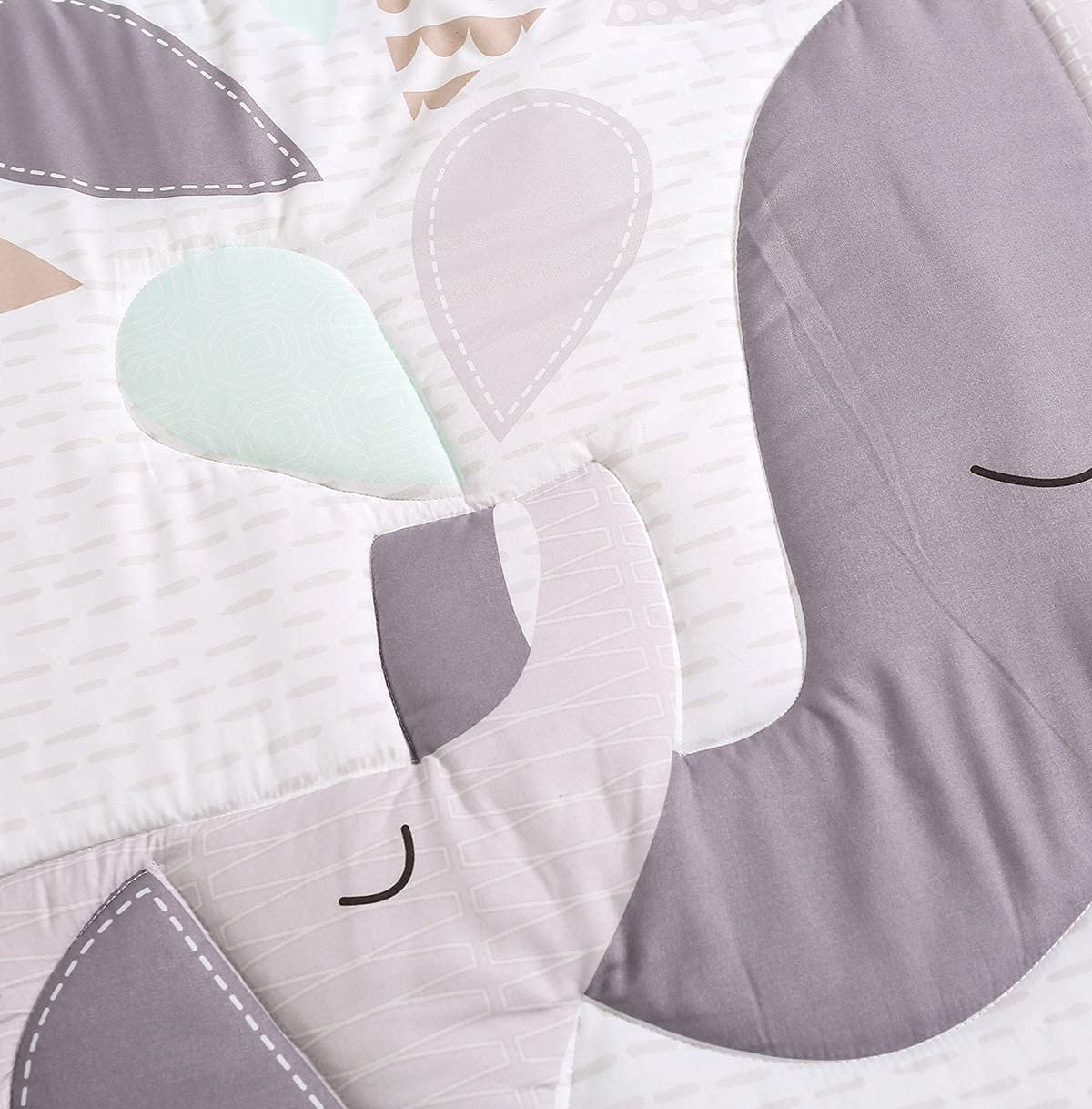 HUPO 6 PC Elephant Crib Bedding Sets for Baby Boys,Grey/White Crib Set with Crib Skirt/Quilt/Crib Sheet/3 Wall Stickers