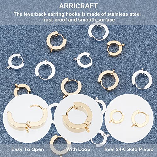 arricraft 16 Pcs 2 Colors Huggie Hoop Earrings Findings, Stainless Steel Leverback Earwires Findings with Open Loop Rings Earrings Components for DIY Earrings Jewelry Making