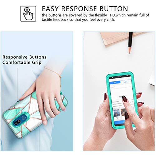 Hekodonk for LG K40/ LG K12 Plus/LG X4 (2019)/LMX4 Case Built in Screen Protector Heavy Duty High Impact PC TPU Full Body Protective Shockproof Anti-Scratch Cover for LG K40 -Marble Mint