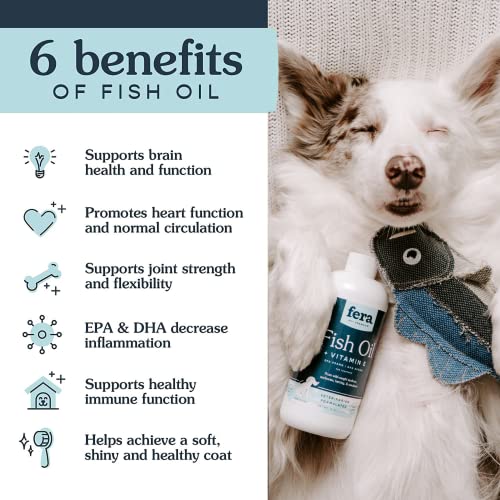 Fera Pets Fish Oil for Dog and Cat with DHA, EPA, Vitamin E and Omega-3 Fatty Acids – Liquid Fish Oil Supplement - Brain Function & Immune Health 16 oz