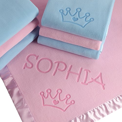 Custom Catch Personalized Princess Baby Blanket for Girl - Newborn or Infant Name Gift - Pink or Blue (1 Text Line)